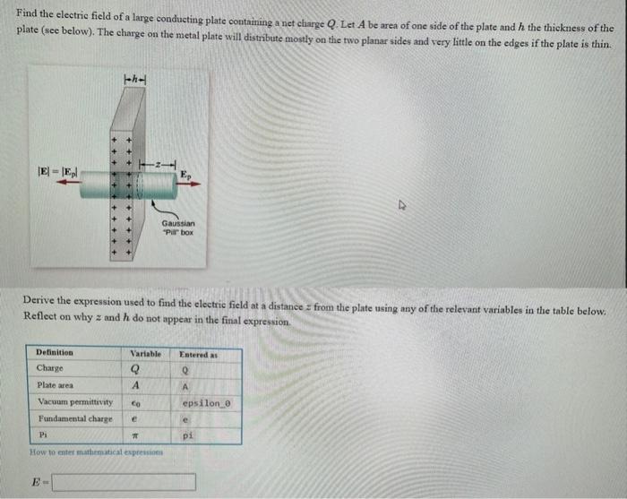 Find the electric field of a large conducting plate | Chegg.com