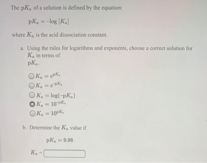 Solved The pK, of a solution is defined by the equation: pKq | Chegg.com