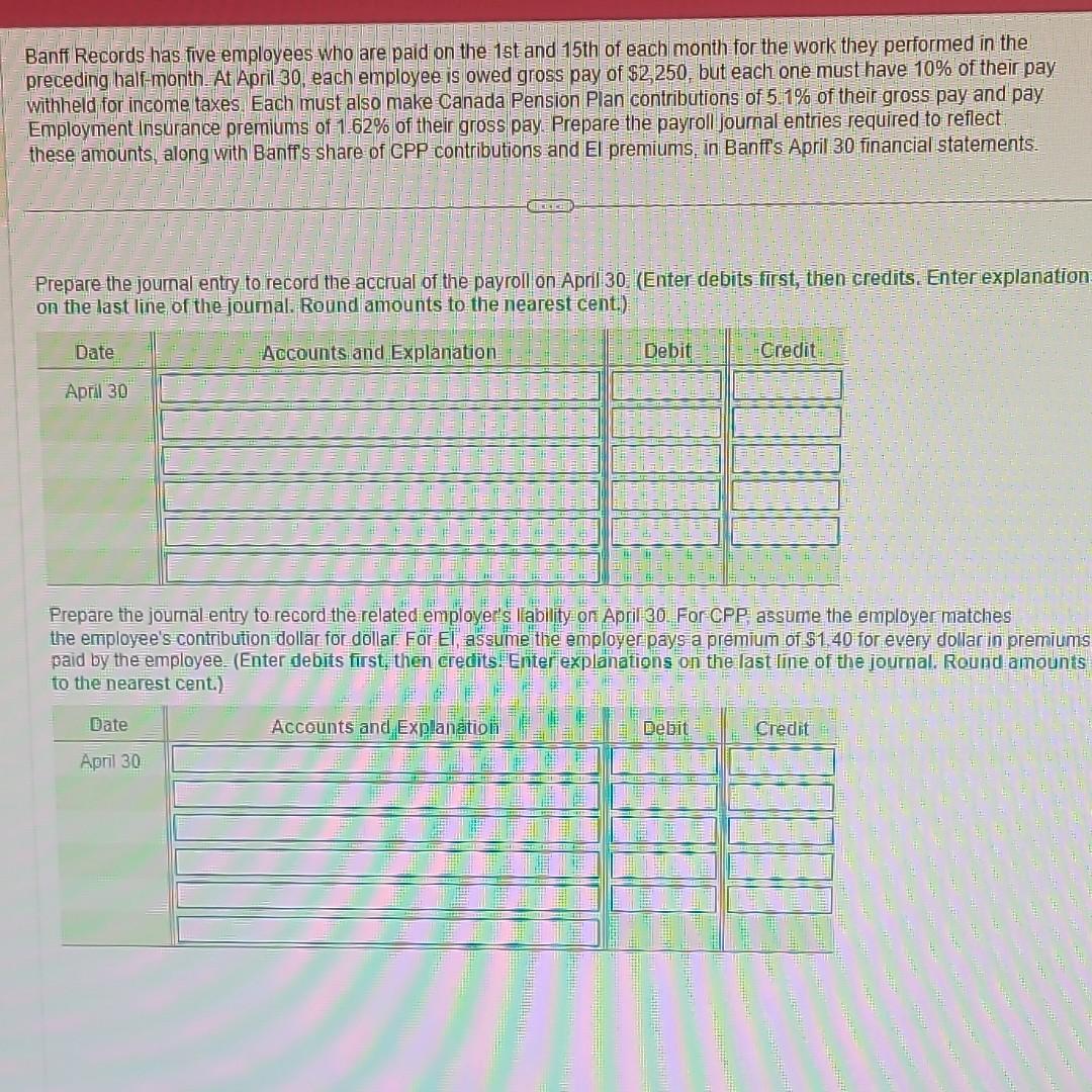 Solved Banff Records has five employees who are paid on the | Chegg.com