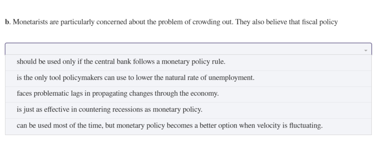 Solved b. ﻿Monetarists are particularly concerned about the | Chegg.com