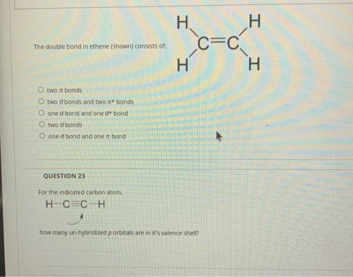 Solved The double bond in ethene (shown) consists of Н. H | Chegg.com