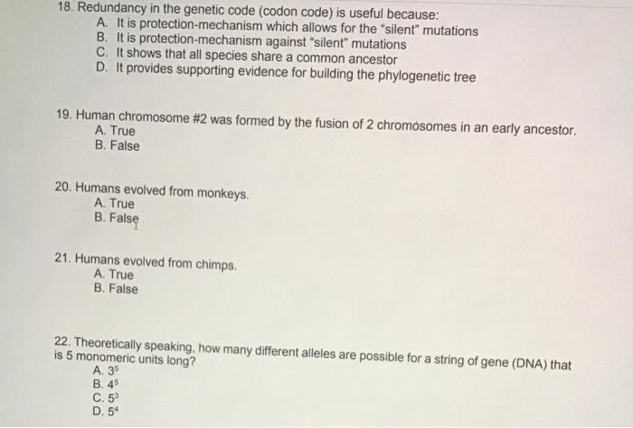Solved 18. Redundancy in the genetic code (codon code) is | Chegg.com