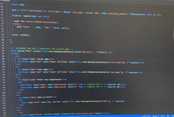 Solved i quit not sure how to writte the htmlspecialchars in | Chegg.com