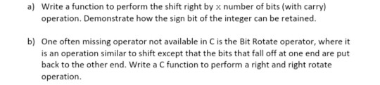 Solved a) Write a function to perform the shift right by x | Chegg.com