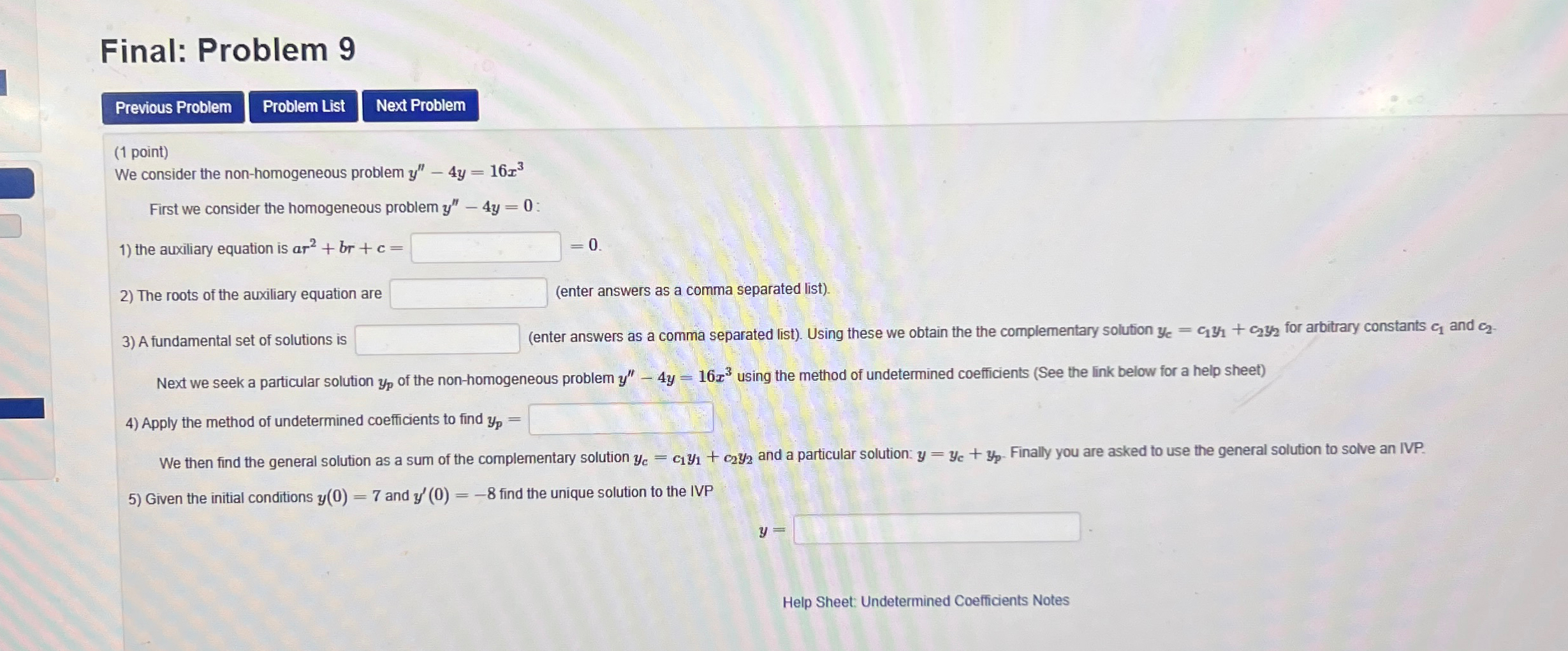 Solved Final: Problem 9(1 ﻿point)We consider the | Chegg.com