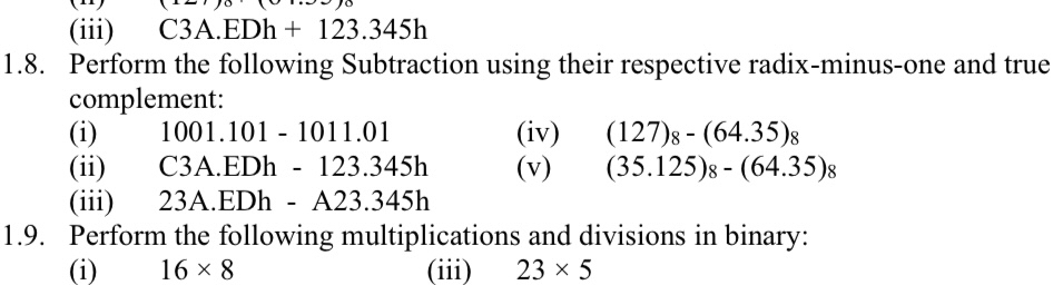 Solved 1.8. ﻿Perform the following Subtraction using their | Chegg.com
