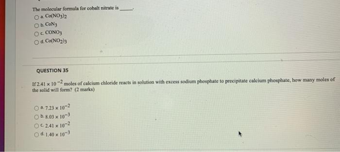 Solved The molecular formula for cobalt nitrate is a | Chegg.com