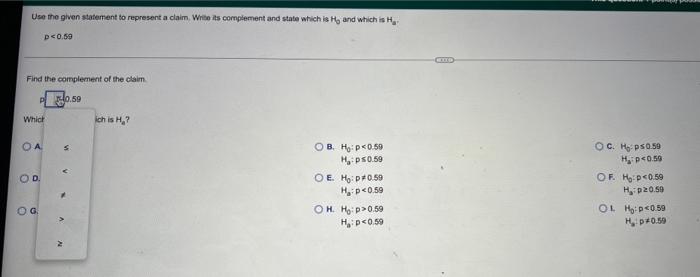 Solved Use the given statement to represent a claim. Write | Chegg.com