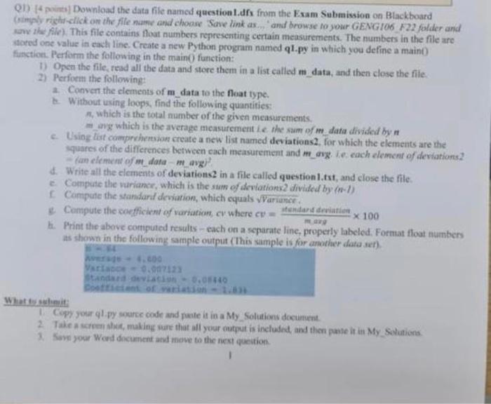 Q1) [4 powet) Download the data file named question | Chegg.com