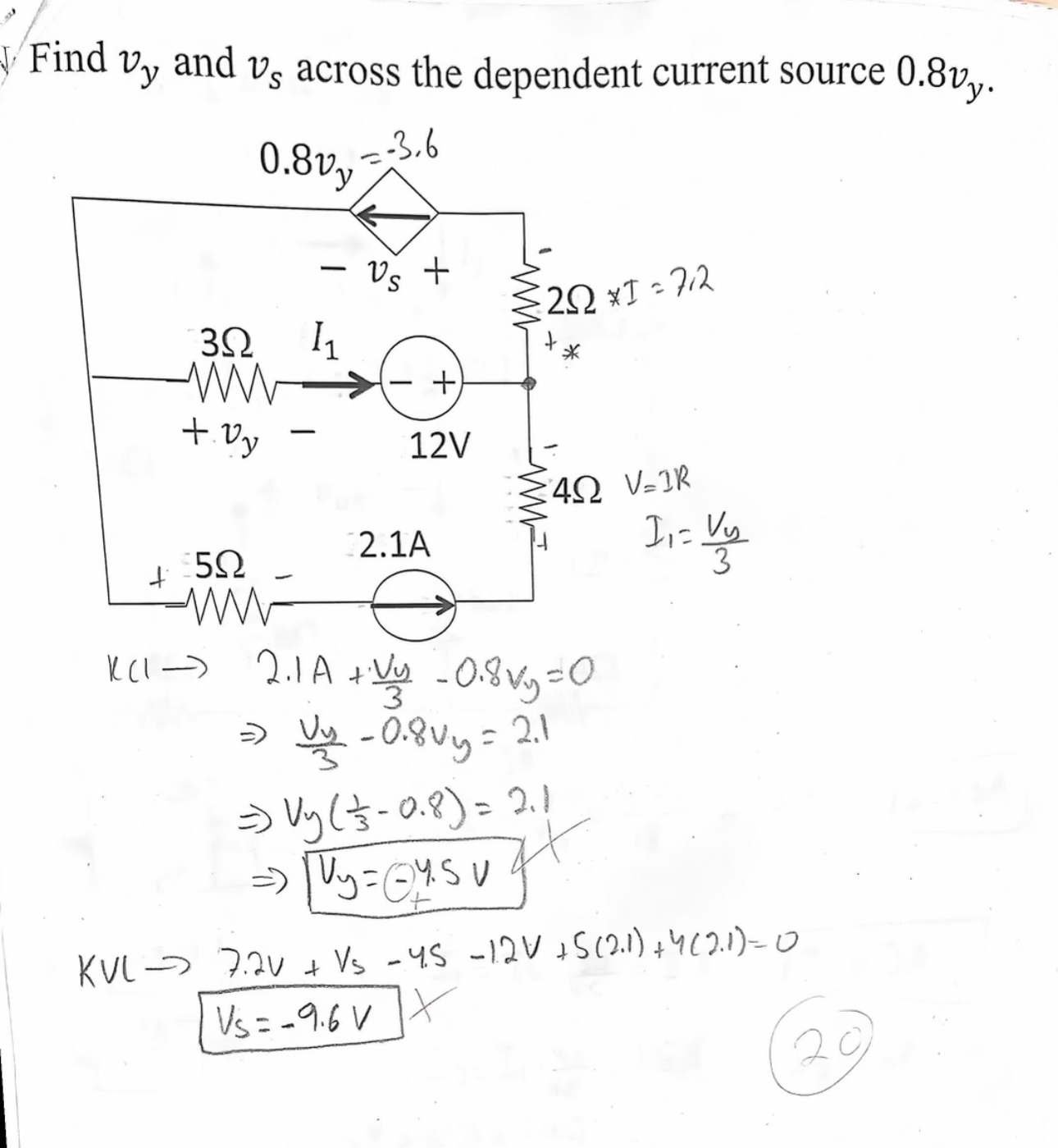 Solved Find vy ﻿and vs ﻿across the dependent current source | Chegg.com