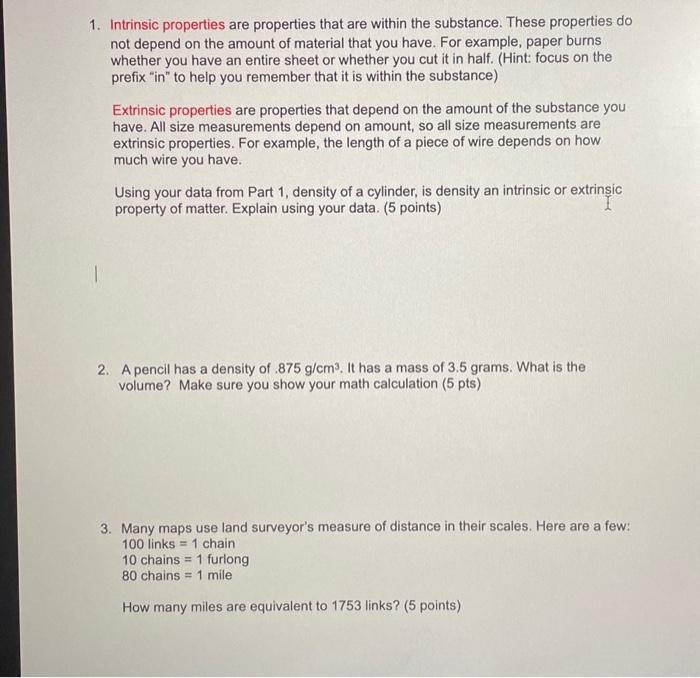Solved 1. Intrinsic properties are properties that are | Chegg.com