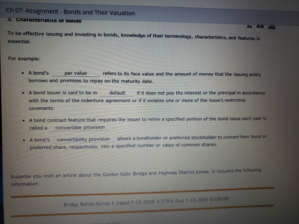 Ch 07: Assignment - Bonds and Their Valuation 2. | Chegg.com