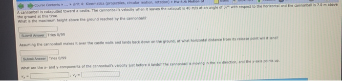 Solved Course Contents... Unit 4: Kinematics (projectiles, | Chegg.com