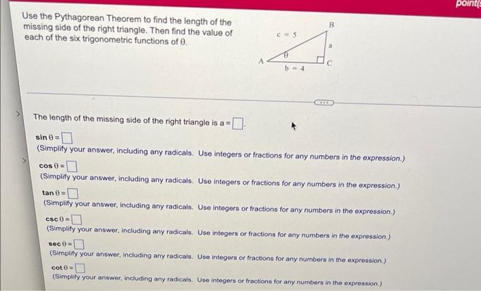Solved point Use the Pythagorean Theorem to find the length | Chegg.com