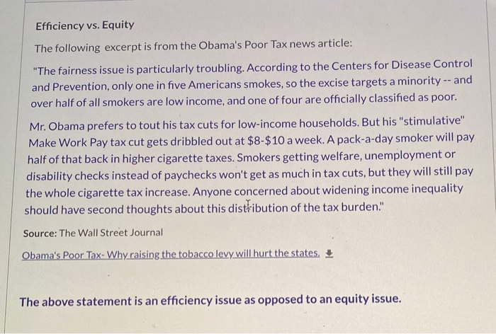 Solved Efficiency vs. Equity The following excerpt is from | Chegg.com
