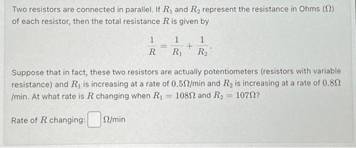 Solved Two resistors are connected in parallel. If R₁ and R₂ | Chegg.com