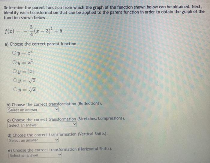 Solved Determine the parent function from which the graph of | Chegg.com