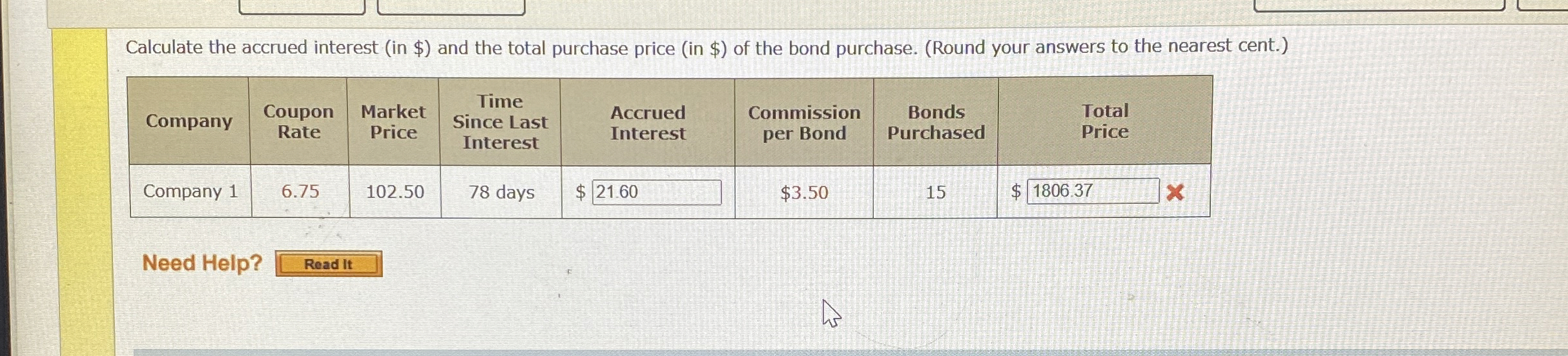 Solved Calculate the accrued interest (in $ ) ﻿and the total | Chegg.com