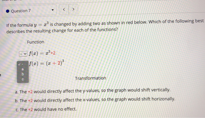 Solved > Question 7 If the formula y = r3 is changed by | Chegg.com