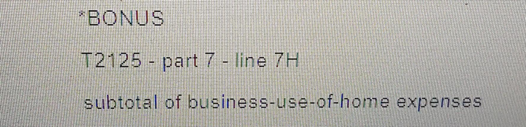 Solved * BONUS T2125 - part 7 - line 7H subtotal of | Chegg.com