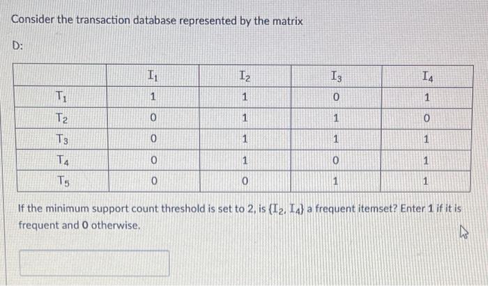 Solved Consider The Transaction Database Represented By The 3369