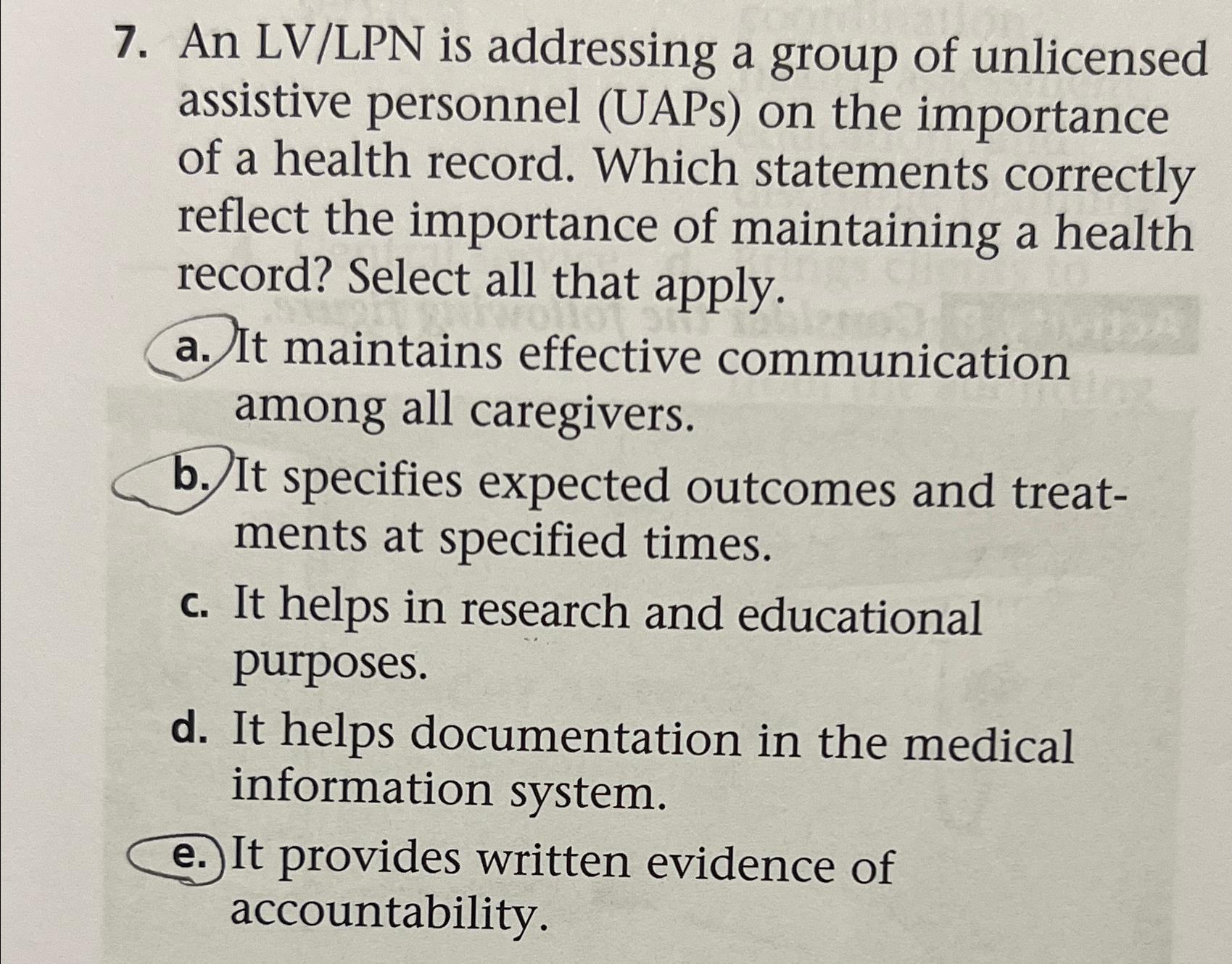 Solved An LV/LPN is addressing a group of unlicensed | Chegg.com