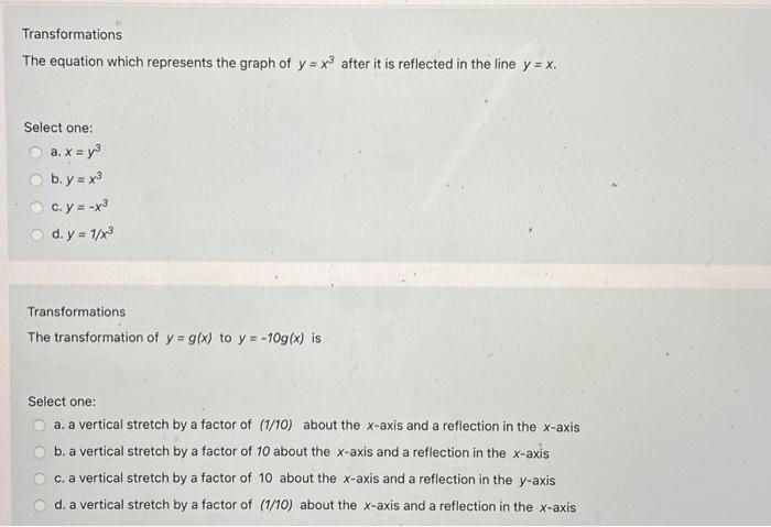 Solved Transformations The equation which represents the | Chegg.com