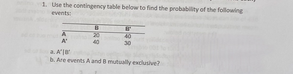 Solved Use the contingency table below to find the | Chegg.com