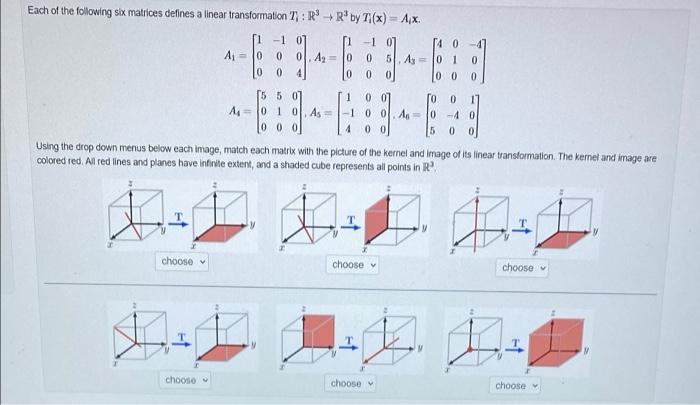 Solved Each of the following six matrices defines a linear | Chegg.com