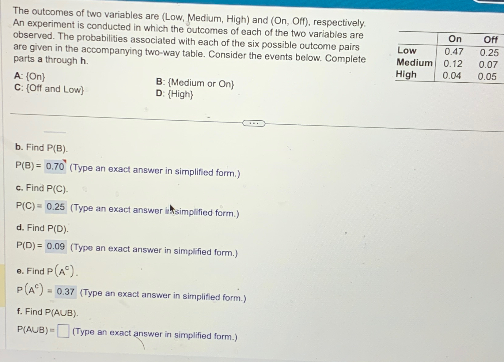 Solved The outcomes of two variables are (Low, ﻿Medium, | Chegg.com