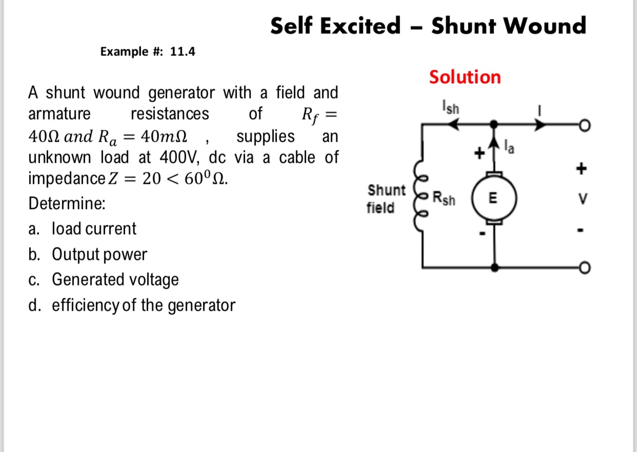 Solved Self Excited - ﻿Shunt WoundExample #: 11.4A shunt | Chegg.com