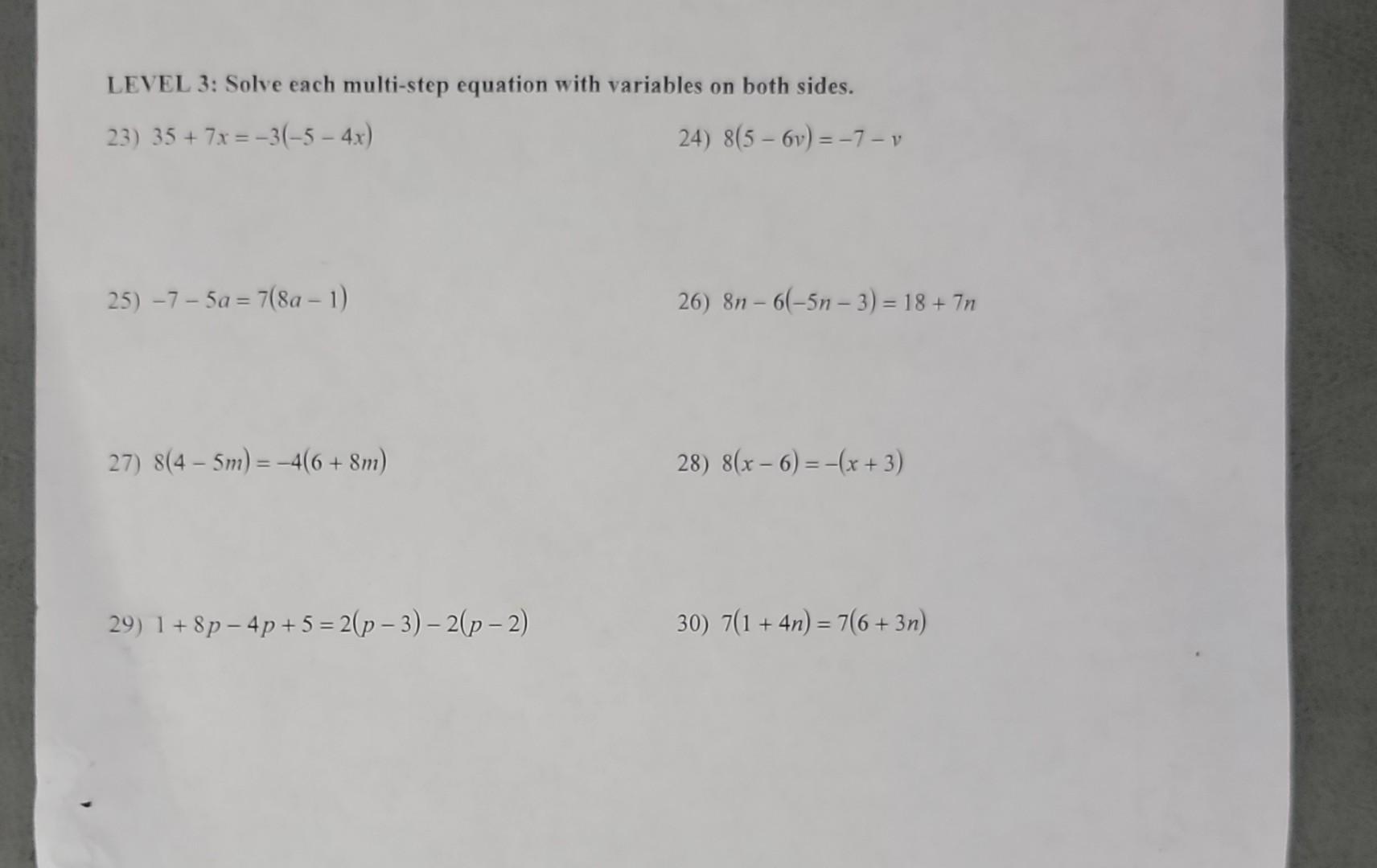 Solved LEVEL 3: Solve each multi-step equation with | Chegg.com