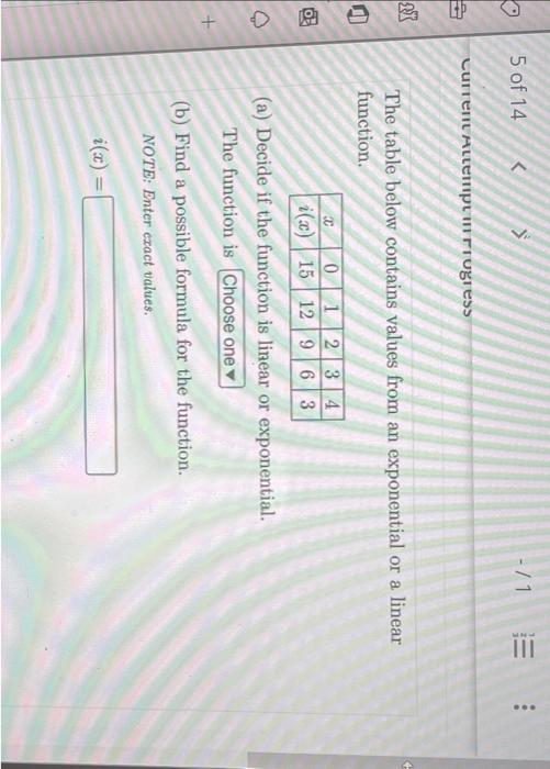 Solved The table below contains values from an exponential | Chegg.com