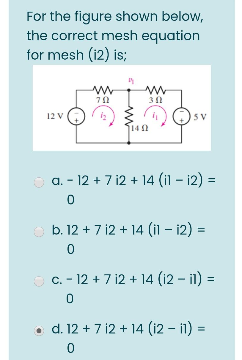 Solved For the figure shown below, the correct mesh equation | Chegg.com