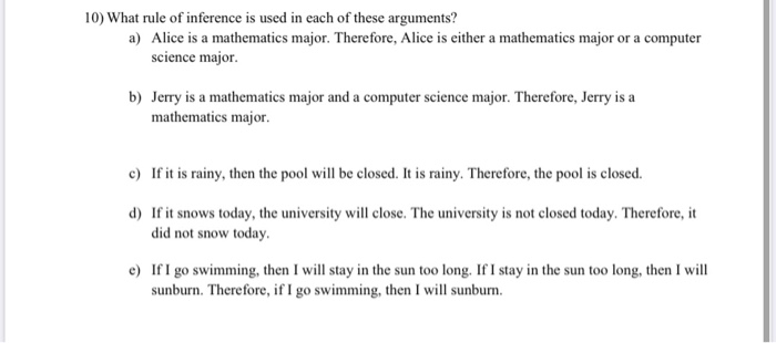 Solved 10) What rule of inference is used in each of these | Chegg.com