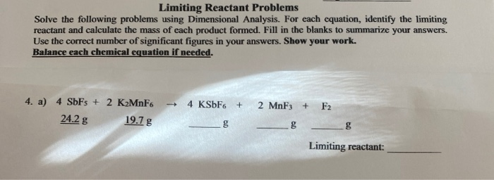 Solved Limiting Reactant Problems Solve the following | Chegg.com
