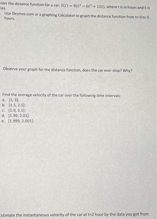 Solved ider the distance function for a car: | Chegg.com