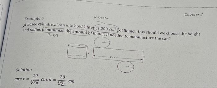 Solved Solution Example 4 closed cylindrical can is to hold | Chegg.com