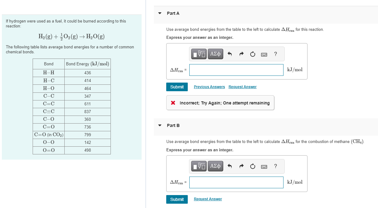 Solved Part AIf hydrogen were used as a fuel, it could be | Chegg.com