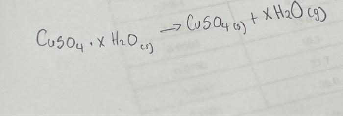 Solved CuSO4⋅×H2O(5)→CuSO4( s)+×H2O(g) | Chegg.com