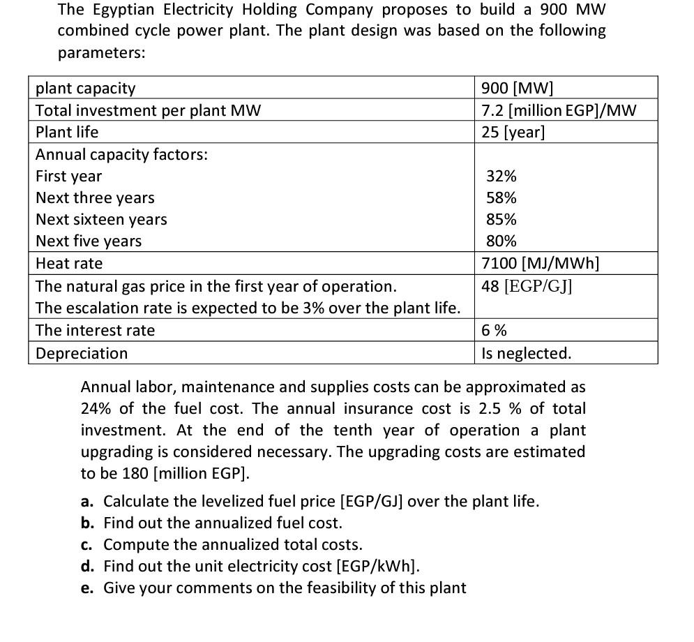 Solved The Egyptian Electricity Holding Company proposes to | Chegg.com