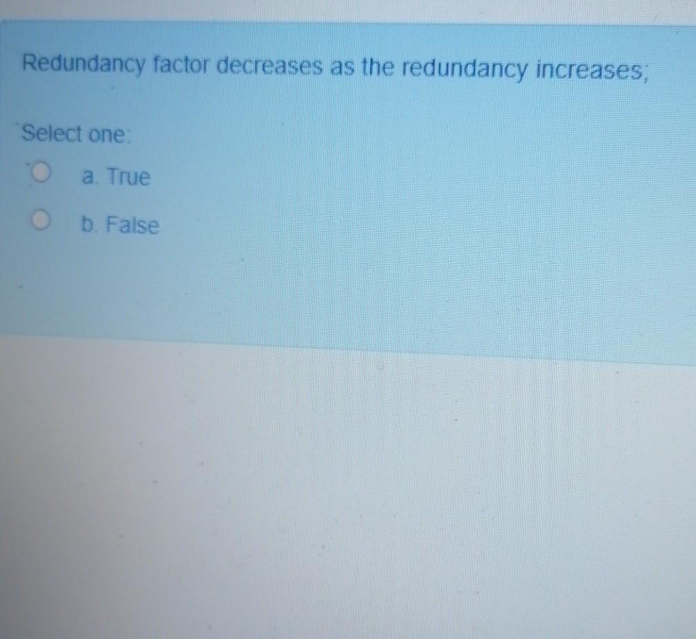 Solved Redundancy factor decreases as the redundancy | Chegg.com
