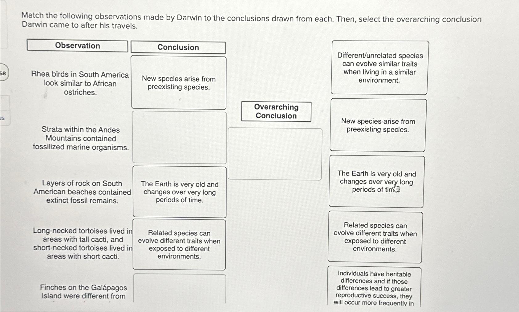Solved Match the following observations made by Darwin to | Chegg.com