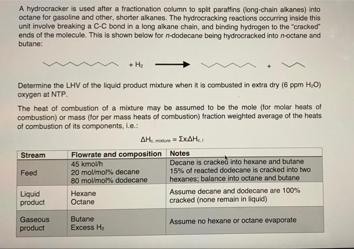 Solved A hydrocracker is used after a fractionation column | Chegg.com