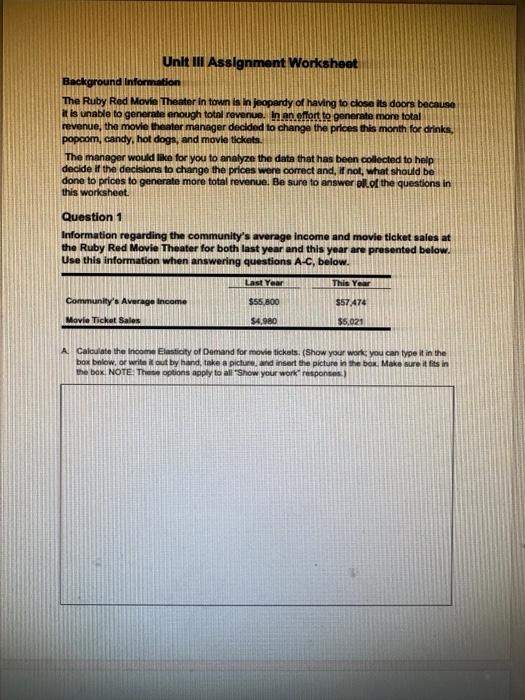 Solved Unit III Assignment Worksheet Background Information | Chegg.com