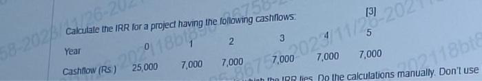 Solved Calculale the IRR for a project having the following | Chegg.com