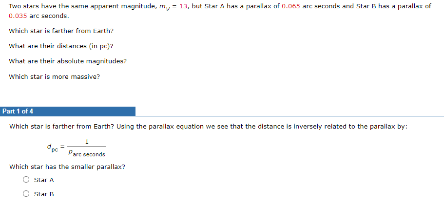 Solved Which star is farther from Earth? Using the parallax | Chegg.com