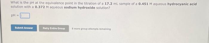 Solved What is the pH at the equivalence point in the | Chegg.com