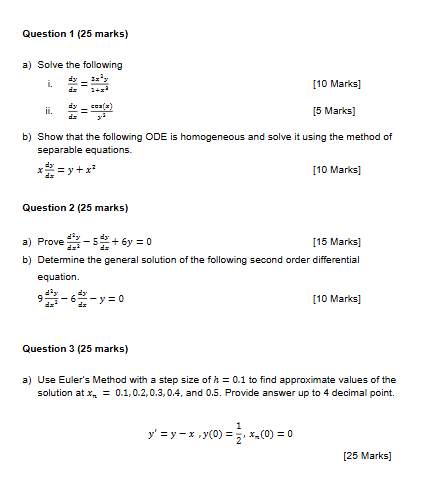 Solved Question 1 (25 ﻿marks)adydx=2x2y1+x2[10 | Chegg.com