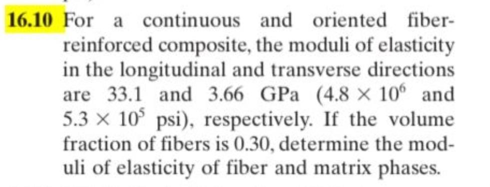 Solved 16.10 ﻿For a continuous and oriented fiberreinforced | Chegg.com